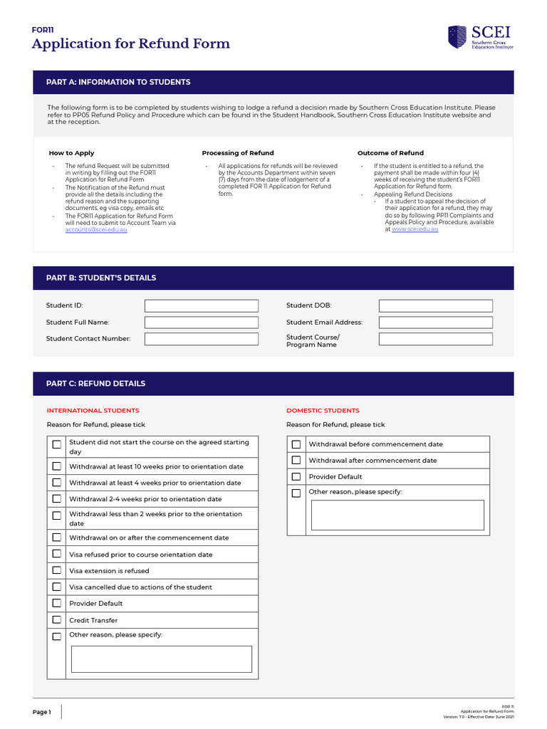 FOR11 Application For Refund Form | PDF | Student Loan | Banks