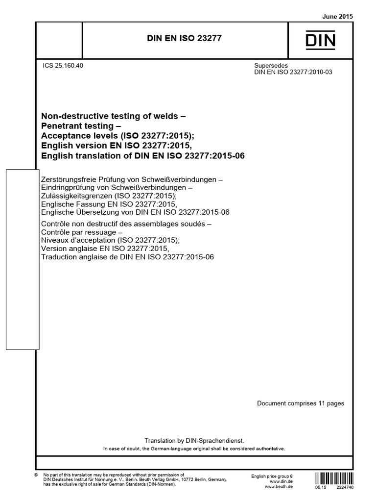 ISO 23277:2015 Penetrant Testing Standards | PDF | Nondestructive ...