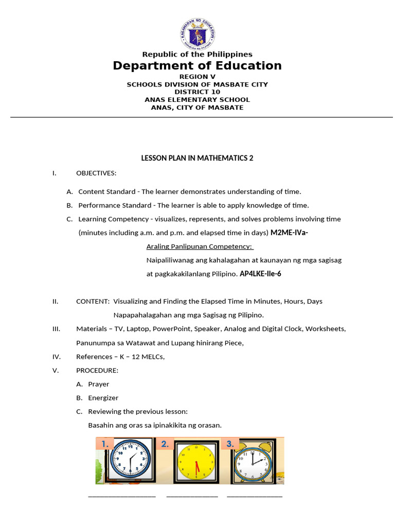 Mathematics Lesson Plan: Elapsed Time | PDF | Education Theory | Cognition