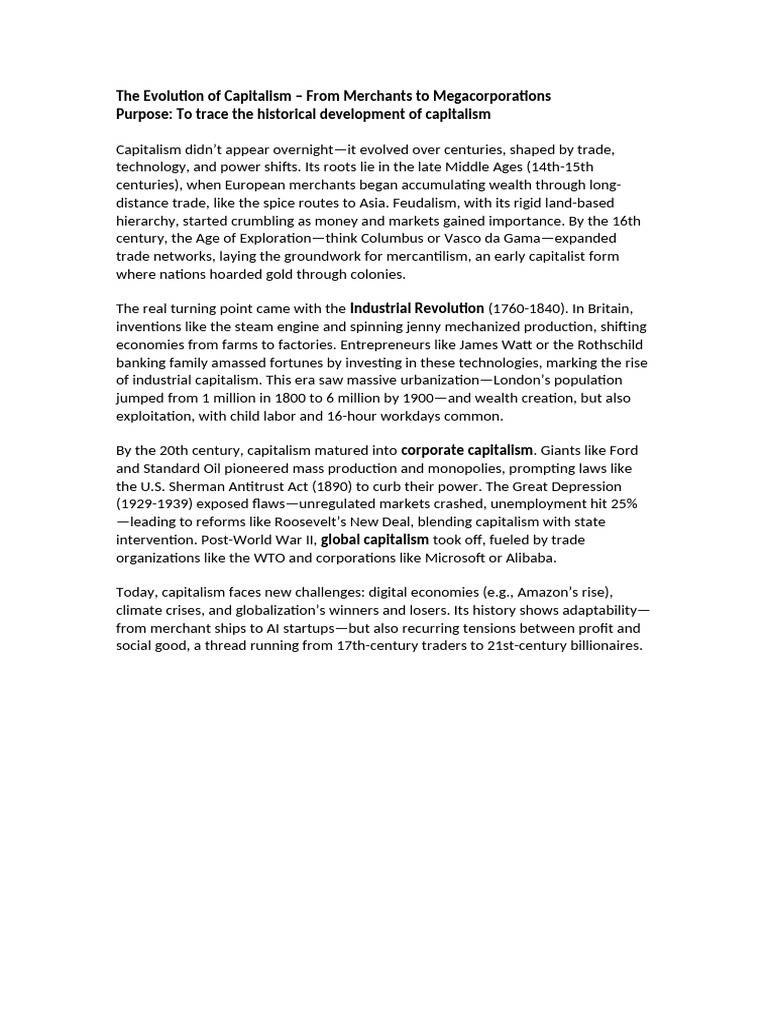 The Evolution of Capitalism - From Merchants To Me | PDF