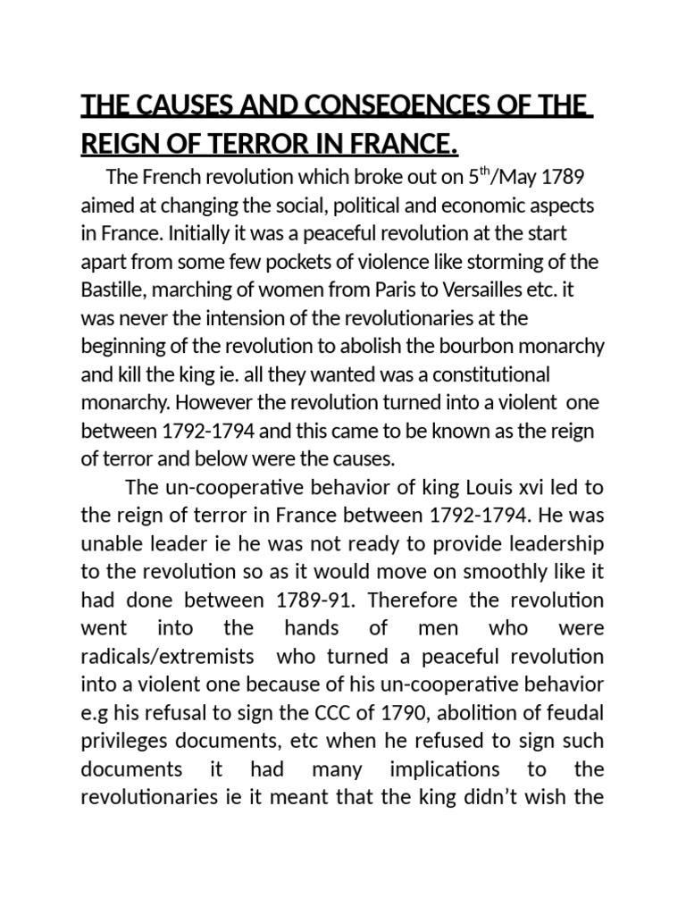 The Causes and Conseqences of The Reign of Terror in France | PDF ...