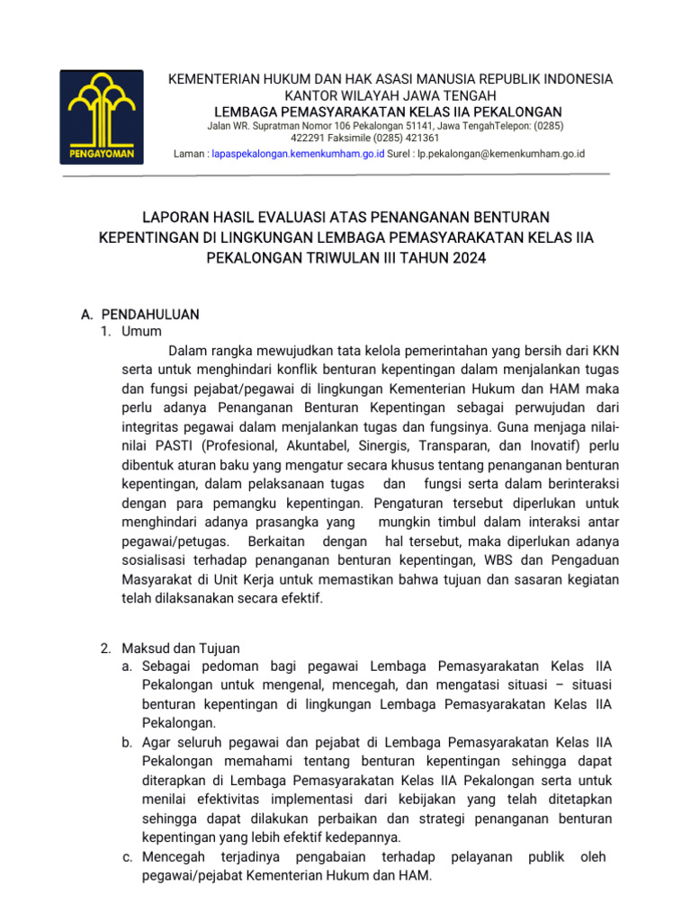 Dokumen Laporan Hasil Evaluasi Atas Penanganan Wbk2024240781 | PDF