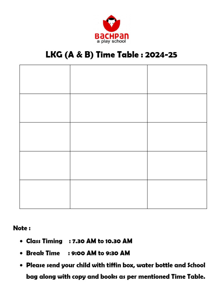 LKG Time Table 2024-25 | PDF