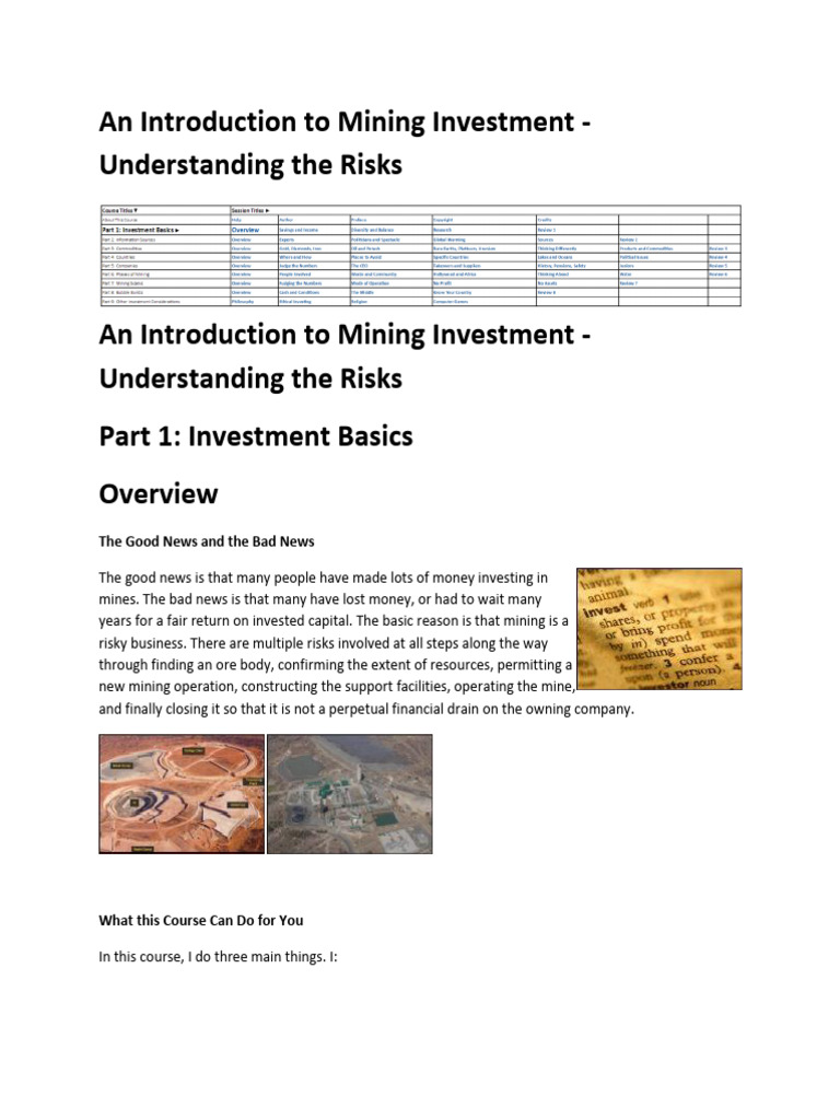 An Introduction to Mining Investment - Understanding the Risks | PDF | Investing | Mining