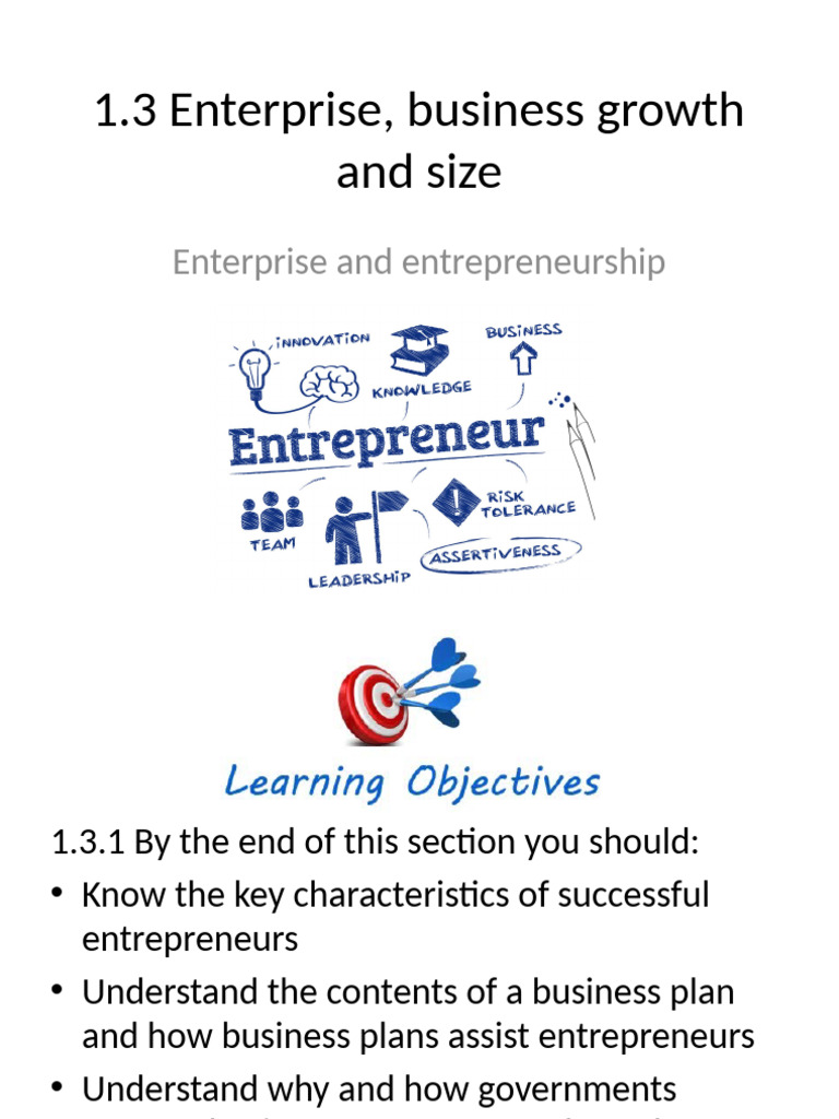 1.3 Enterprise, Business Growth and Size | PDF | Entrepreneurship | Sales