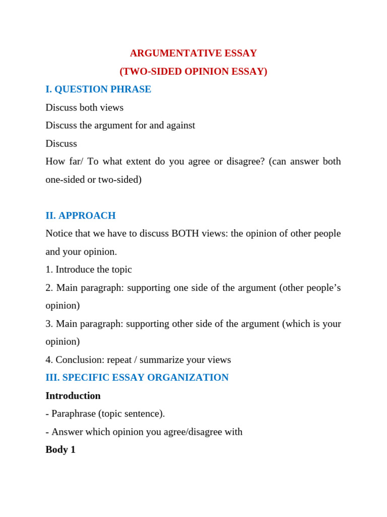 Argumentative (Two-Sided Opinion) Essay | PDF | Argument | Essays