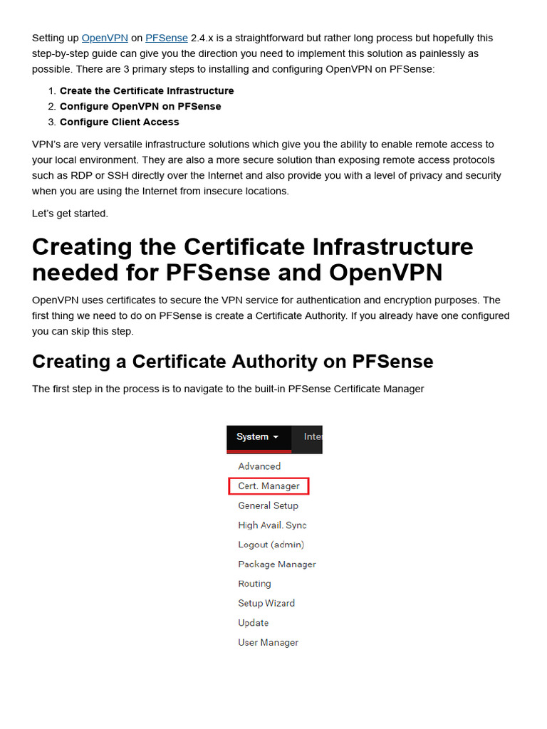 PFSense - Setting Up OpenVPN On PFSense 2.4. - Chris Lazari | PDF | Virtual Private Network ...