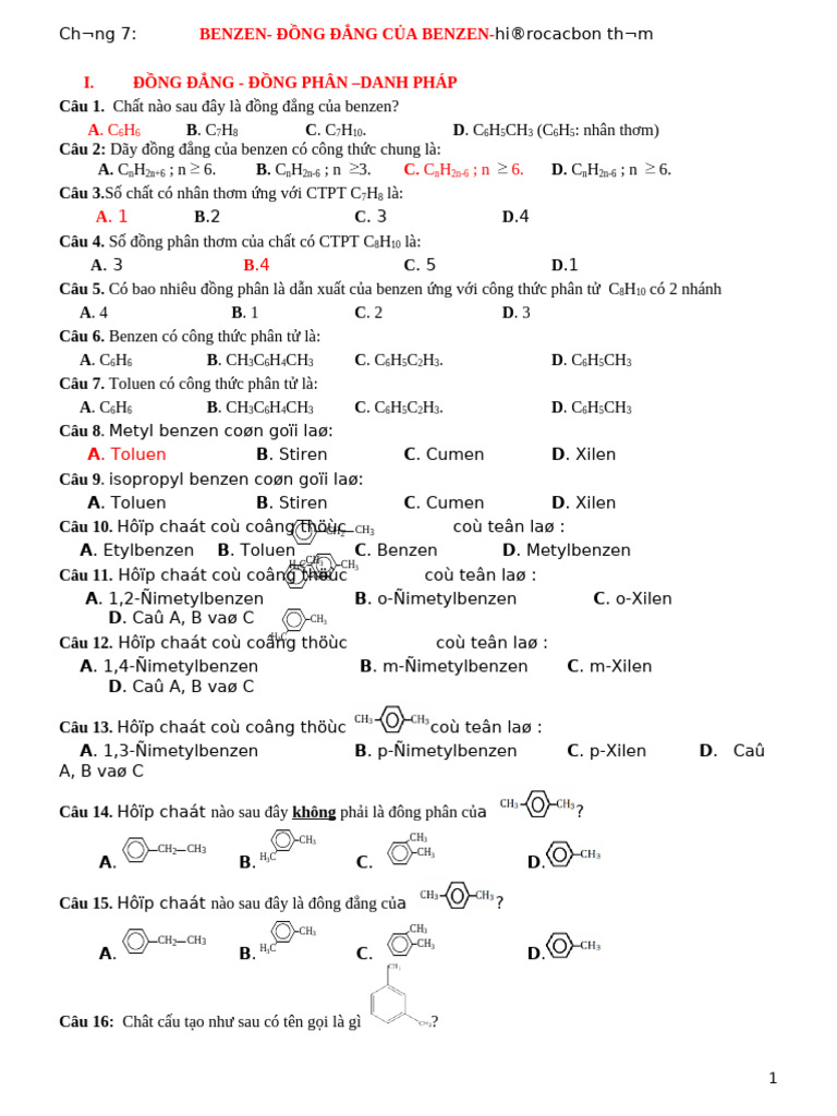 B7-B9-Trac Nghiem Hidrocacbon Thom | PDF