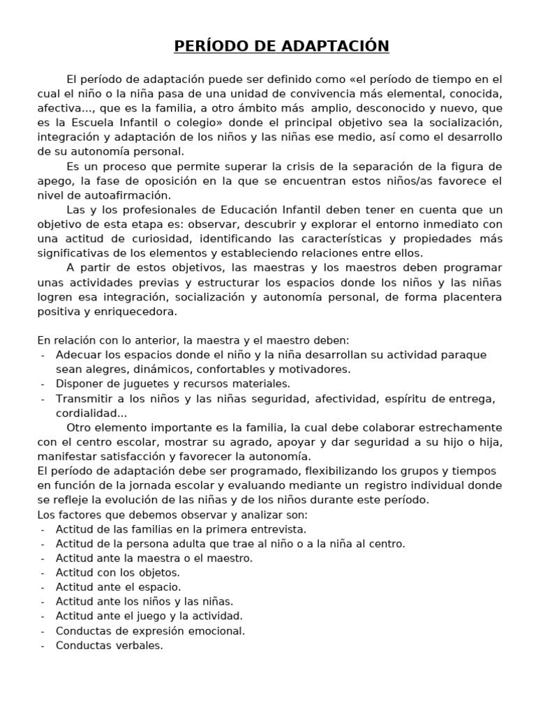 Guía del Período de Adaptación Escolar | PDF | Educación de la primera ...
