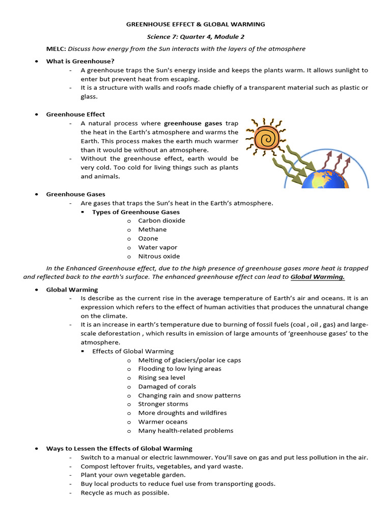 Greenhouse Effect & Global Warming NOTES | PDF | Climate Change ...