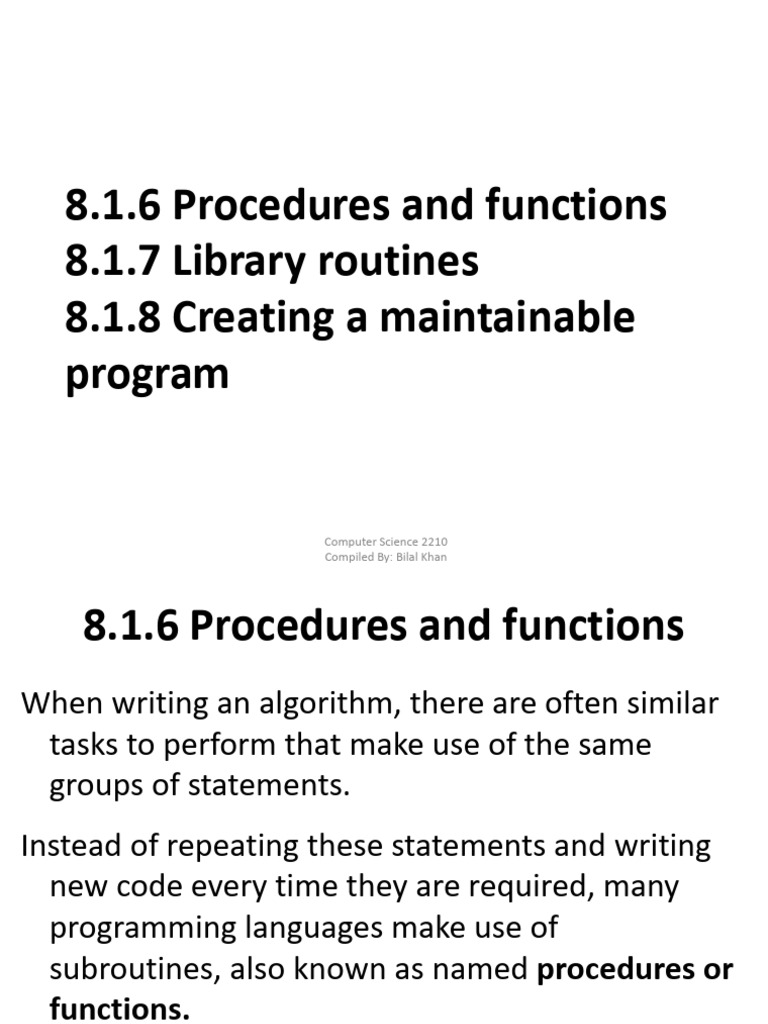 8.1.6 Procedures and Functions, Library Routines, Local and Global Variables | PDF | Parameter ...