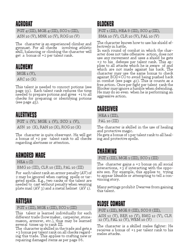 A Guide to Common Character Talents in Dungeonslayers | PDF | Leisure