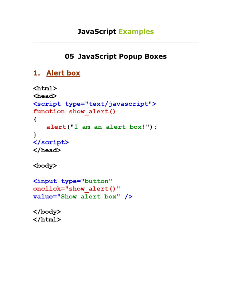 JavaScript Popup Box Examples | PDF