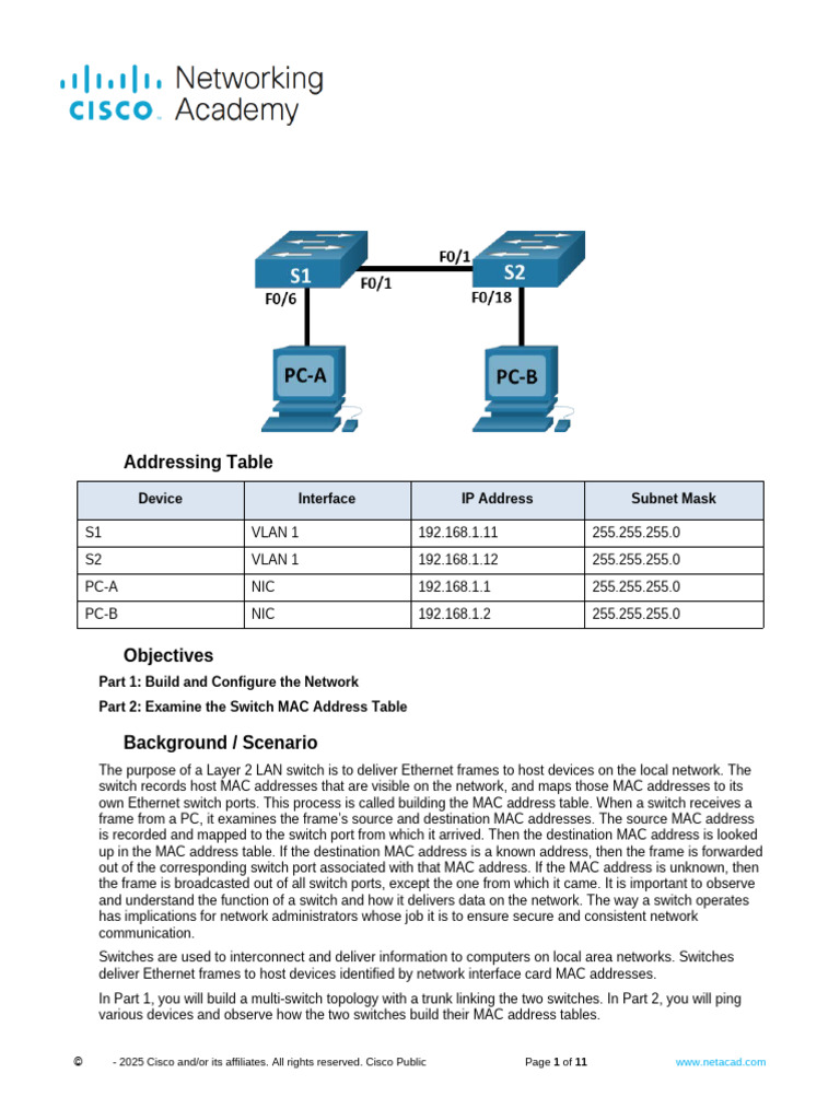 7.3.7 Lab - View The Switch MAC Address Table (Seng Pisey) | PDF | Network Switch | Computer Network