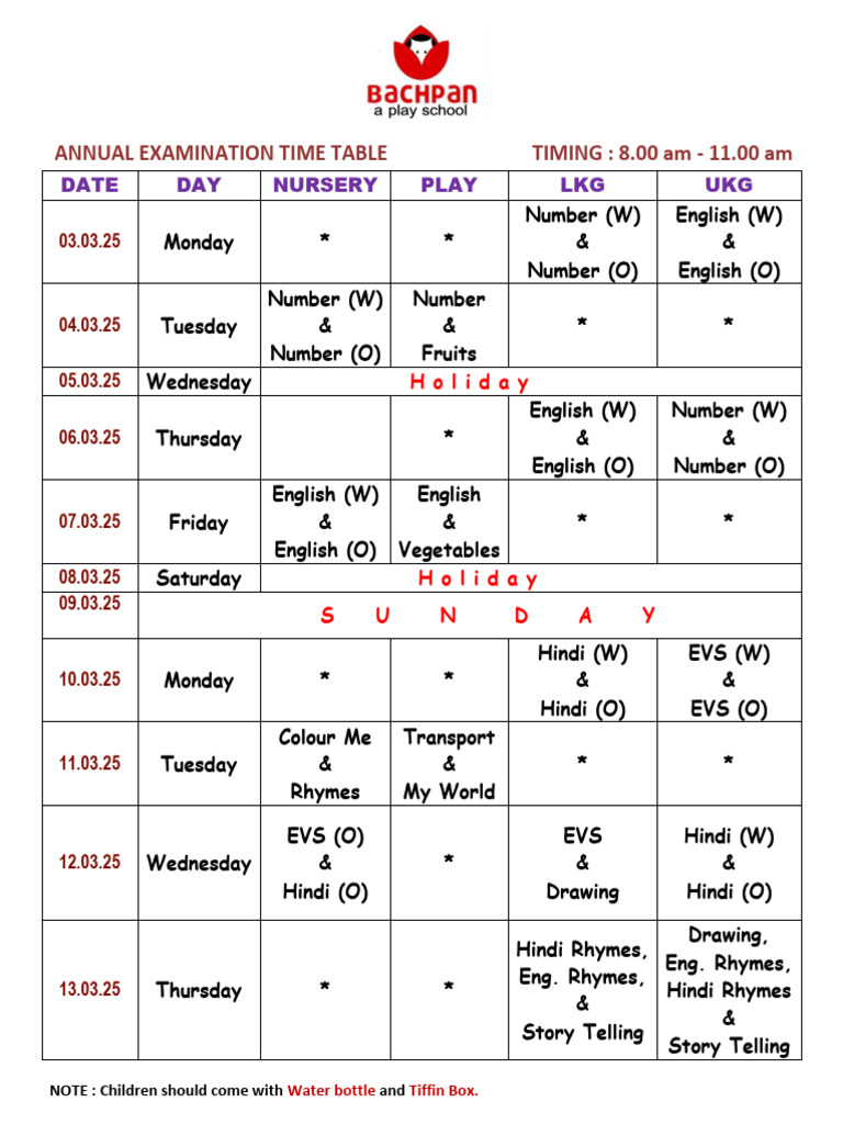Annual Exam Time Table - 2025 | PDF