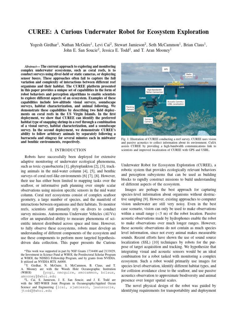 CUREE_A_Curious_Underwater_Robot_for_Ecosystem_Exp | PDF | Reef ...