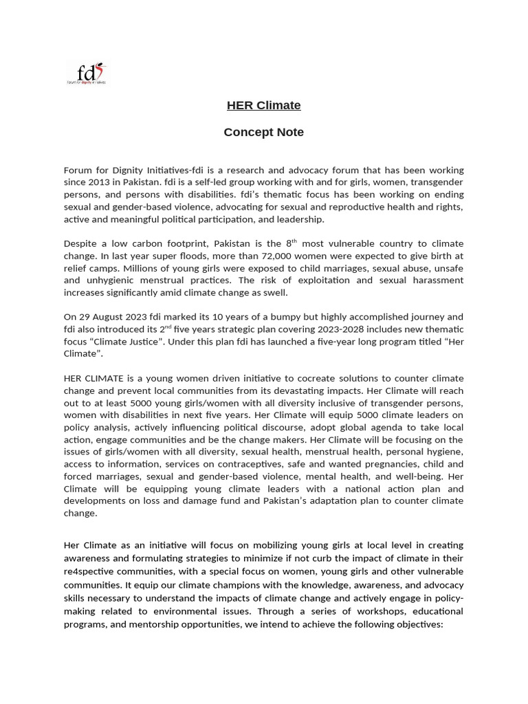 Concept Note - Her Climate | PDF | Mentorship | Woman