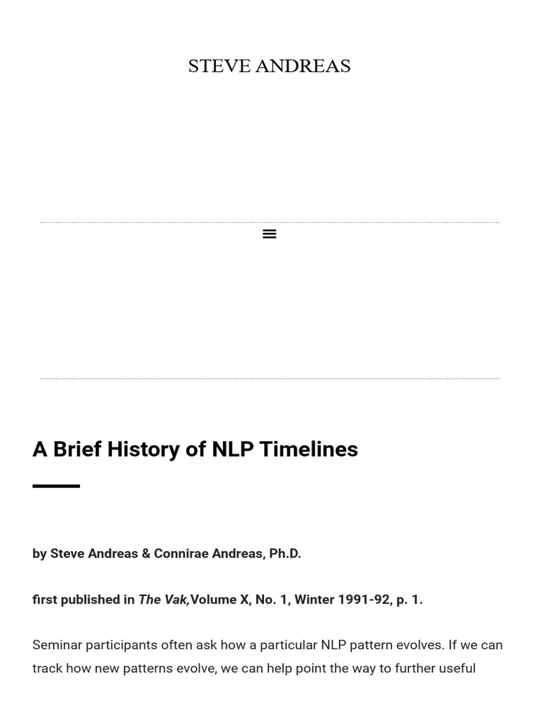 A Brief History of NLP Timelines – Steve Andreas | PDF | Neuro Linguistic Programming | Time