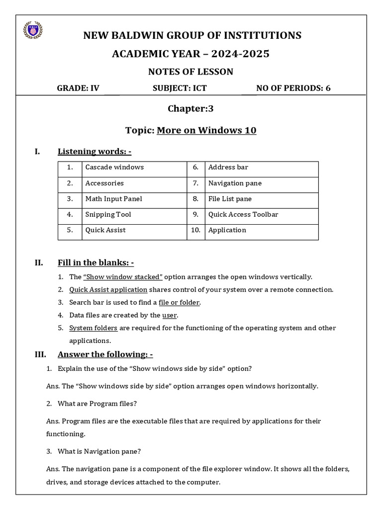 Grade - 4 Chapter - 3 Notes | PDF | Computer File | Computer Architecture