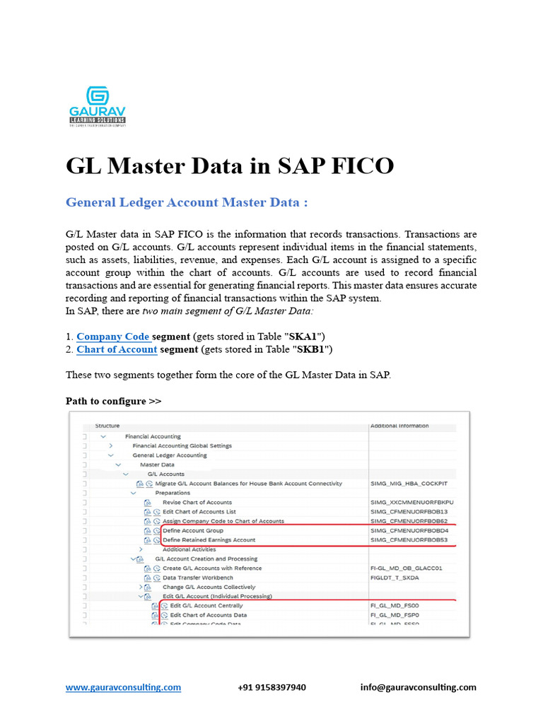 GL Master Data in SAP FICO 1738797805 | PDF | Retained Earnings | Income Statement
