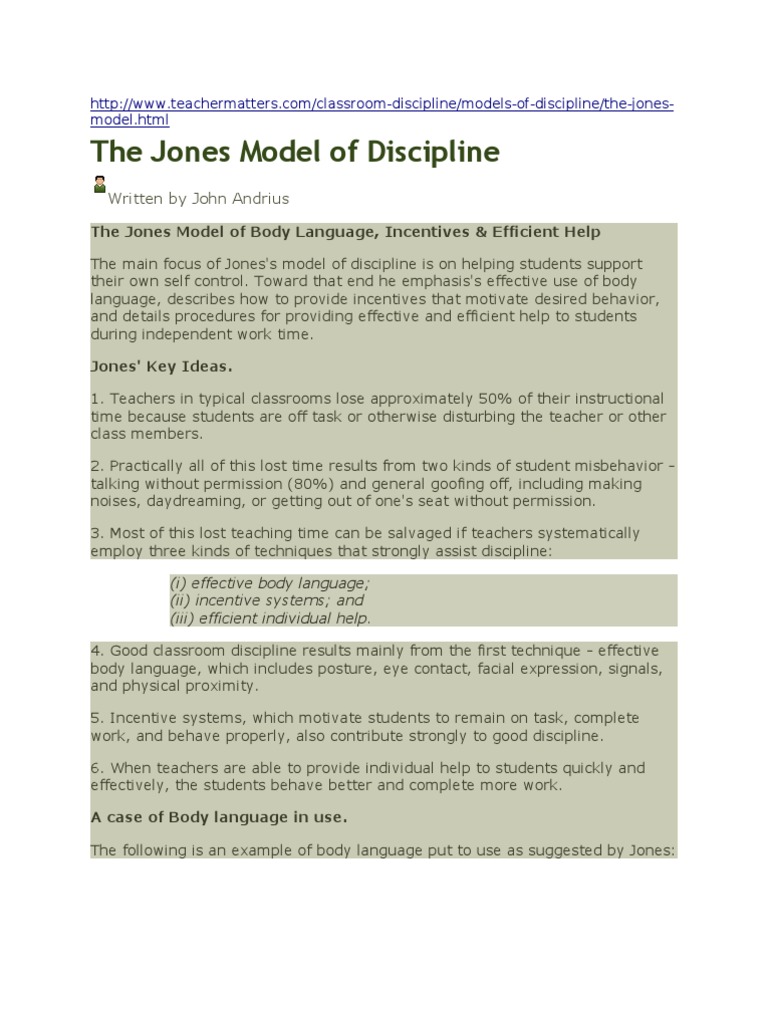 The Jones Model | PDF | Body Language | Teachers