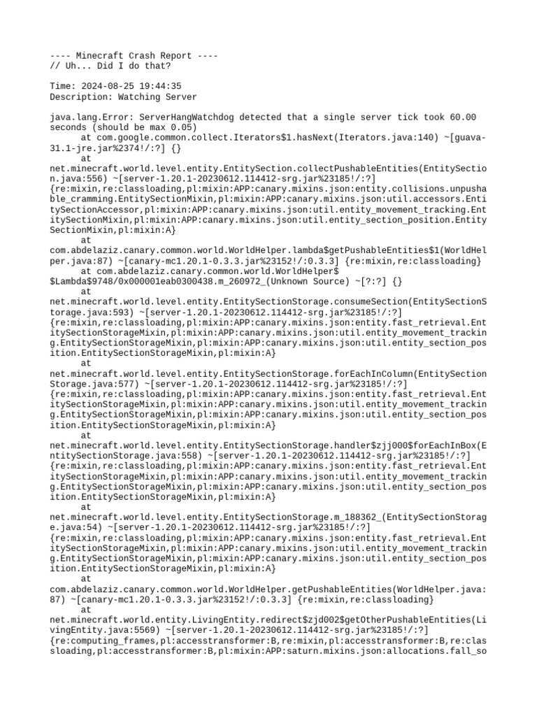 Minecraft Server Hang Crash Report | PDF | Computer Programming | Object Oriented Programming