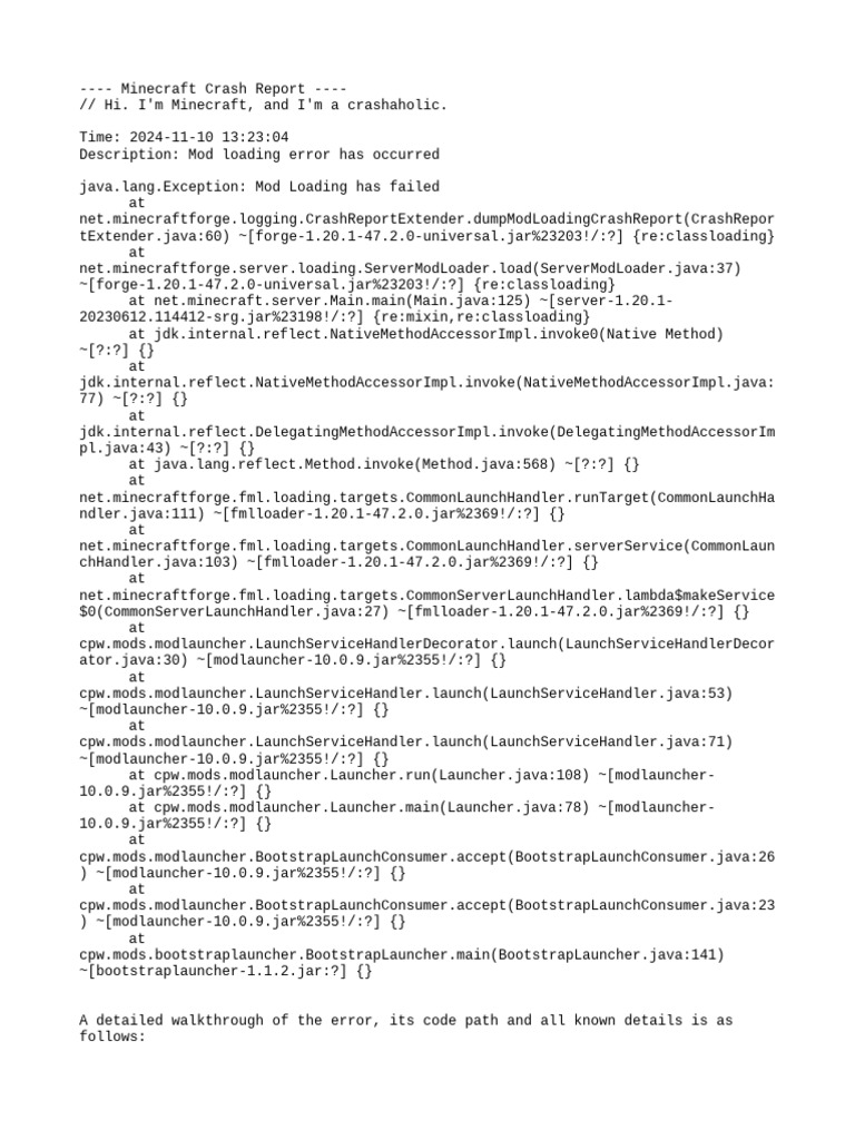 Minecraft Mod Loading Crash Report | PDF | Computer Engineering ...