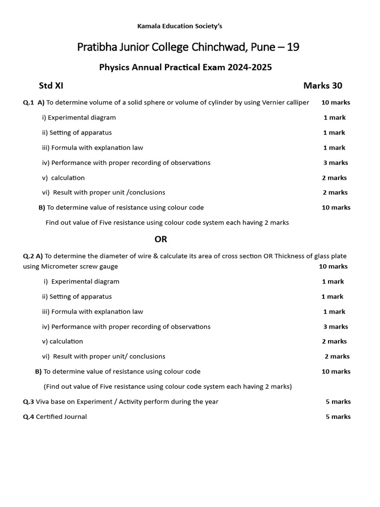 Physics Practical Question Paper Format | PDF