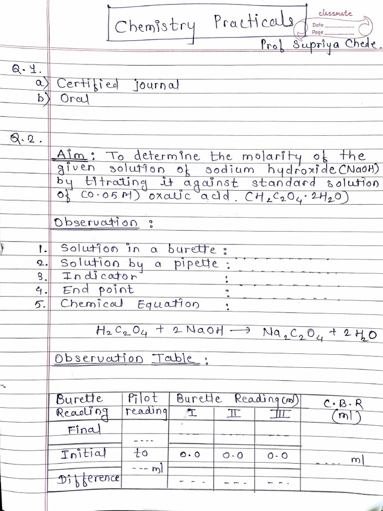 11th Chemistry Practicals | PDF