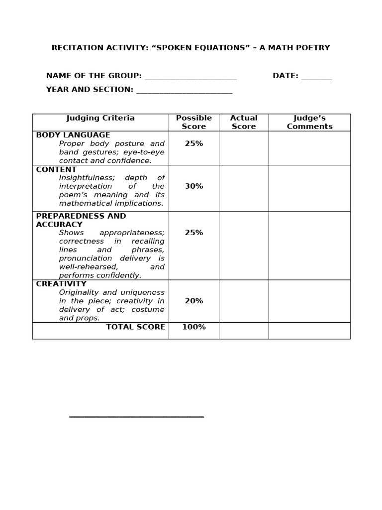 Poetry Evaluation Criteria for Recitation | PDF