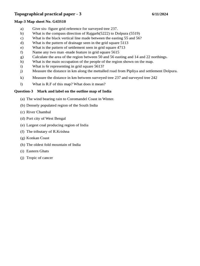 Toposheet Practice Questions Wowow | PDF