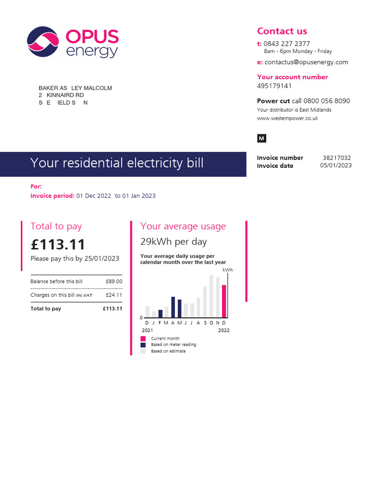Baker Ashley Malcolm Your Residential Electricity Bill | PDF | Electric Power | Power (Physics)