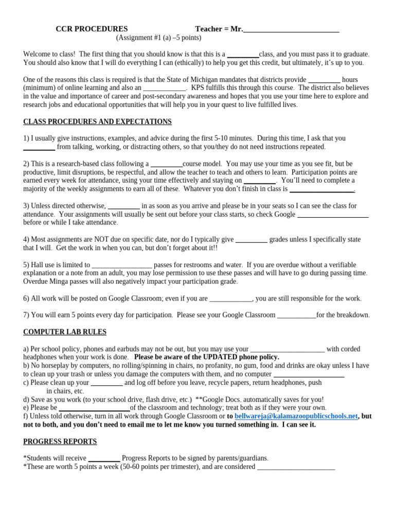 CCR Class Procedures Overview | PDF