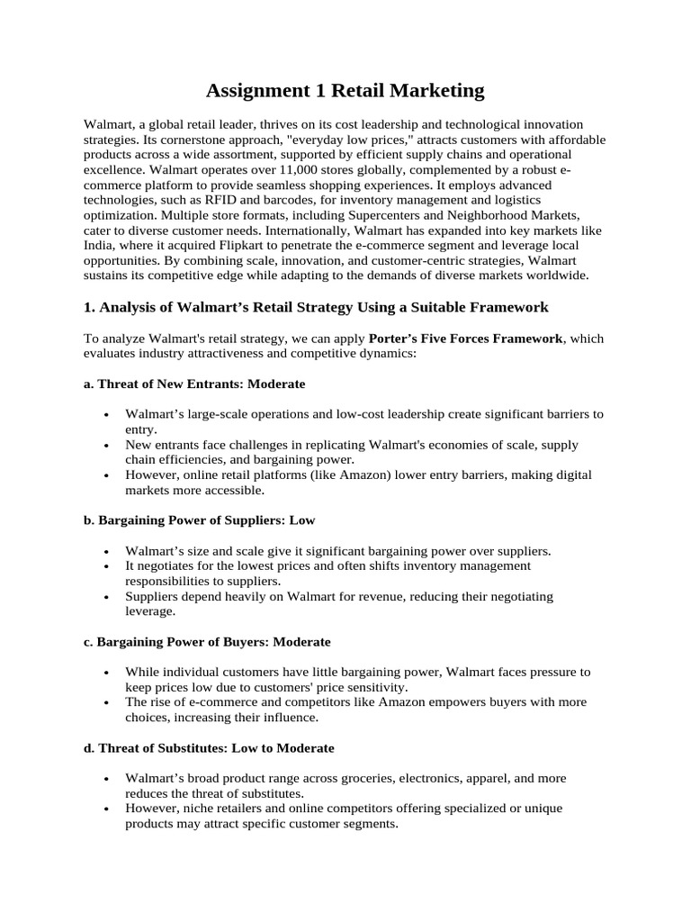 Assignment 1 Retail Marketing | PDF | Walmart | E Commerce