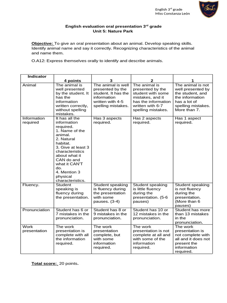 3rd Grade Animal Presentation Guide | PDF | Fluency | Language Acquisition
