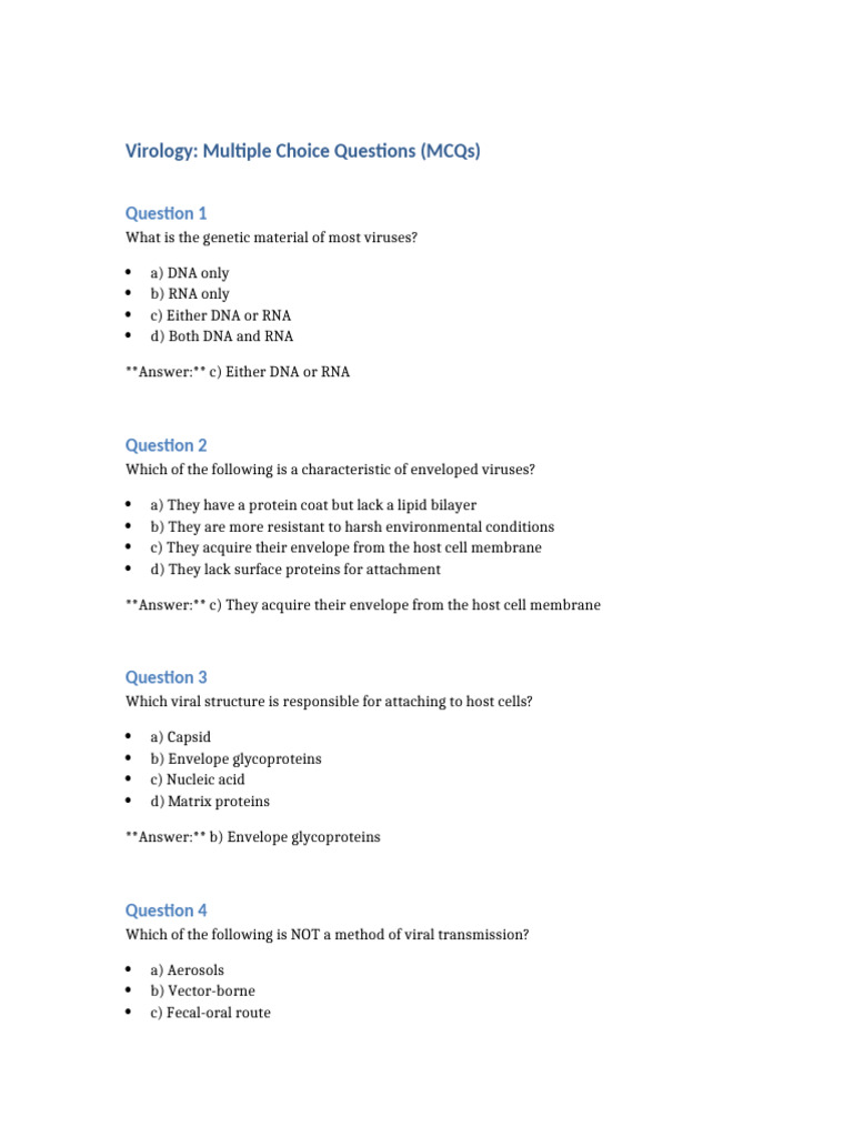 Virology Multiple Choice Questions | PDF | Virus | Health Sciences