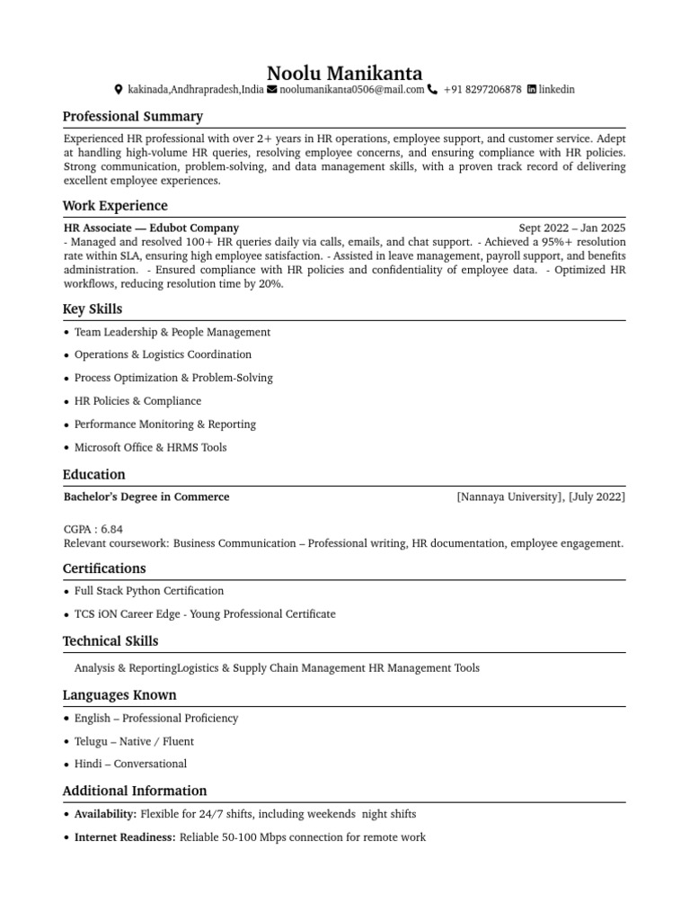 RenderCV EngineeringResumes Theme 1 | PDF