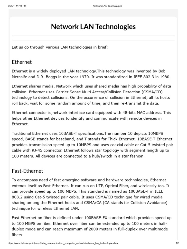 Overview of LAN Technologies Explained | PDF | Ethernet | Network Switch
