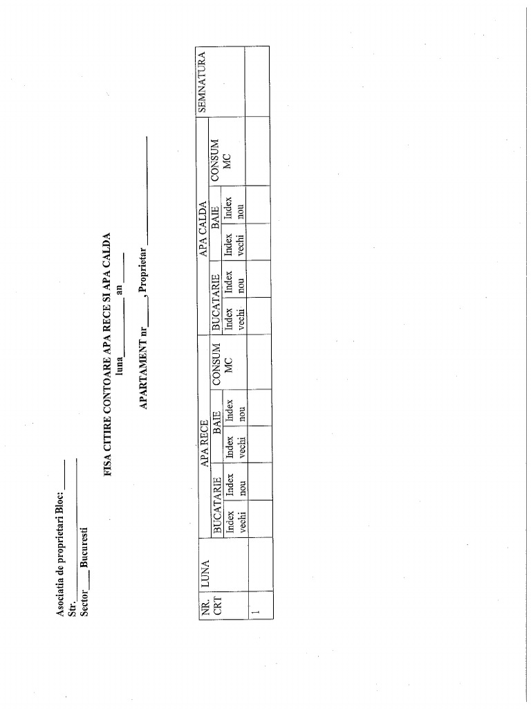 Fisa Citire Contoare Apa Rece Si Apa Calda | PDF