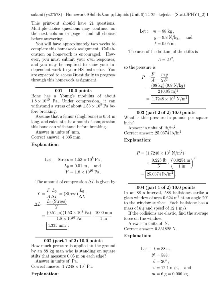 Homework 9 Solids & Liquids (Unit 6) 24-25-Solutions | PDF | Pressure ...