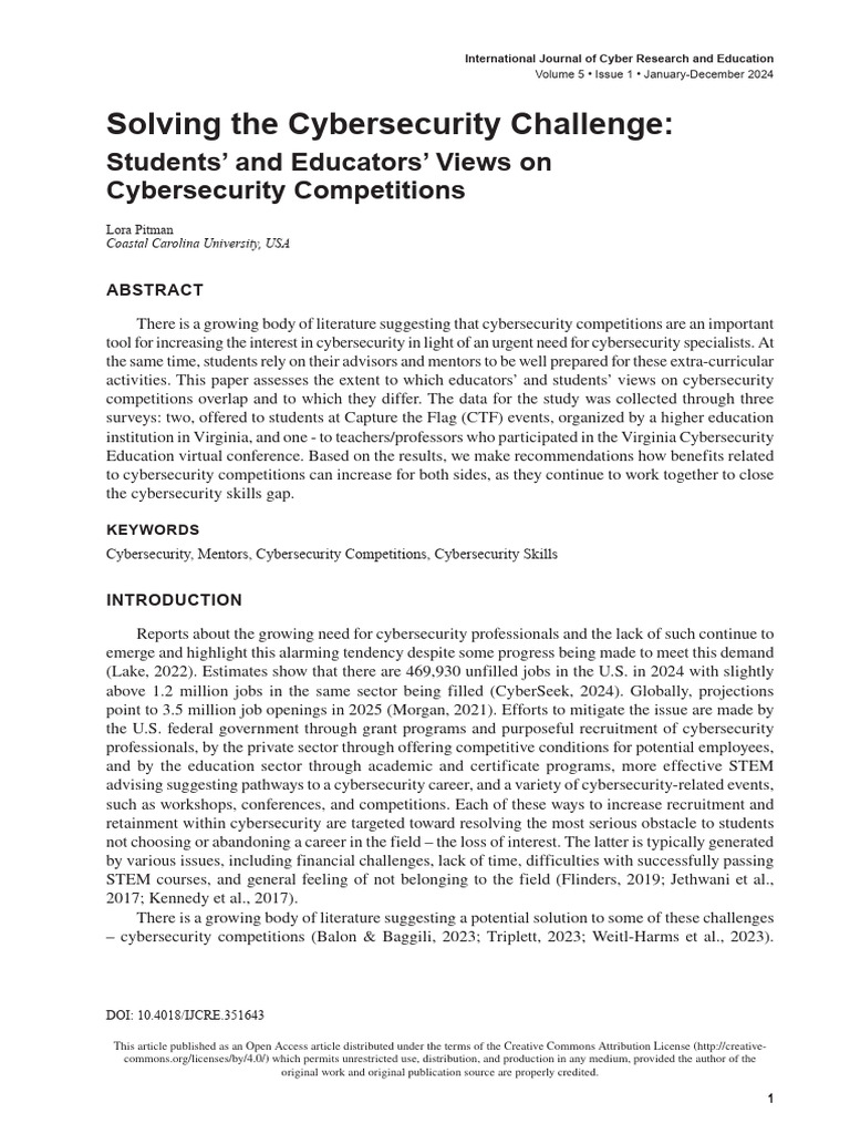Solving The Cybersecurity Challenge | PDF | Mentorship | Computer Security