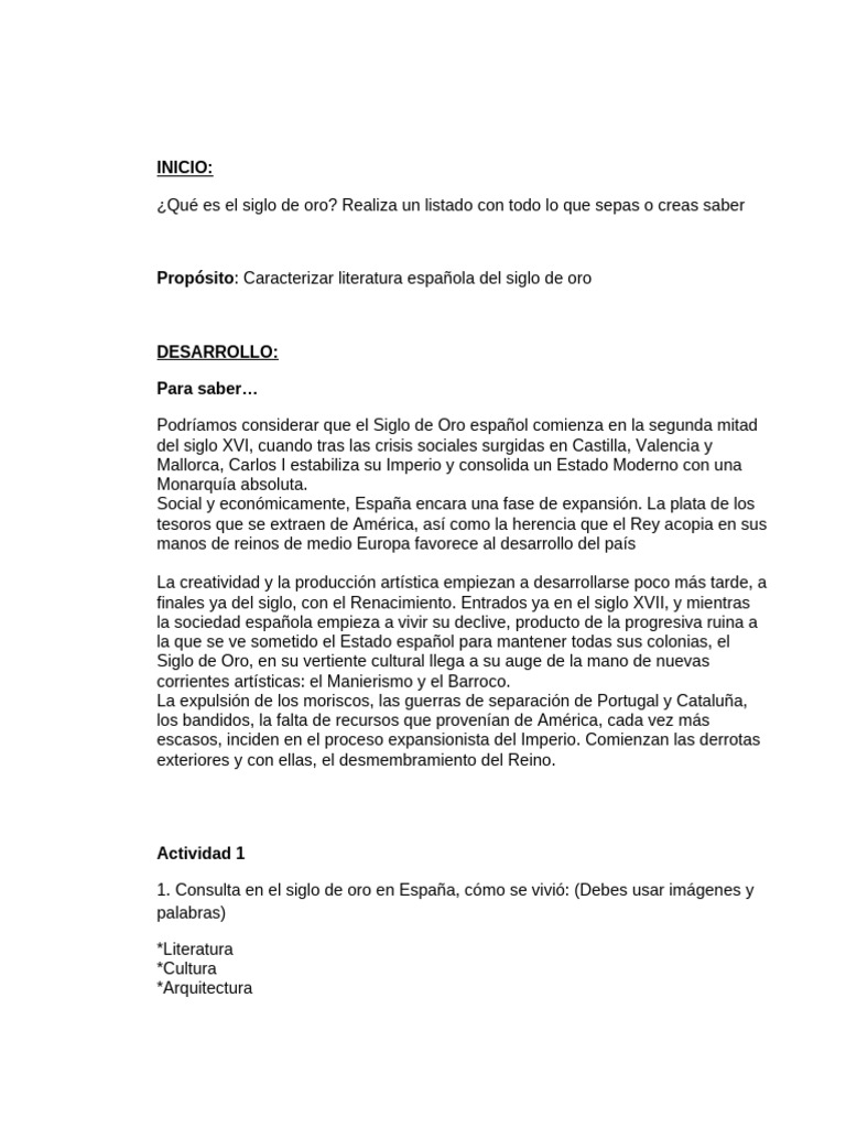 10° Guía 05 Literatura - Siglo de Oro | PDF | España | Imperio español