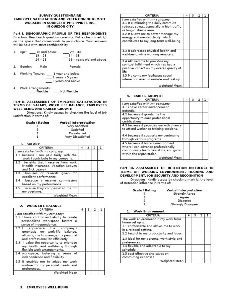 Survey-questionnaire g5 v6 | PDF | Employee Retention | Job Satisfaction