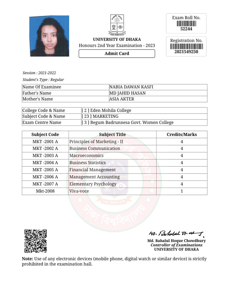 Admitcardstudent.7college - Du.ac - BD Students Print Admit - PHP Exam ...