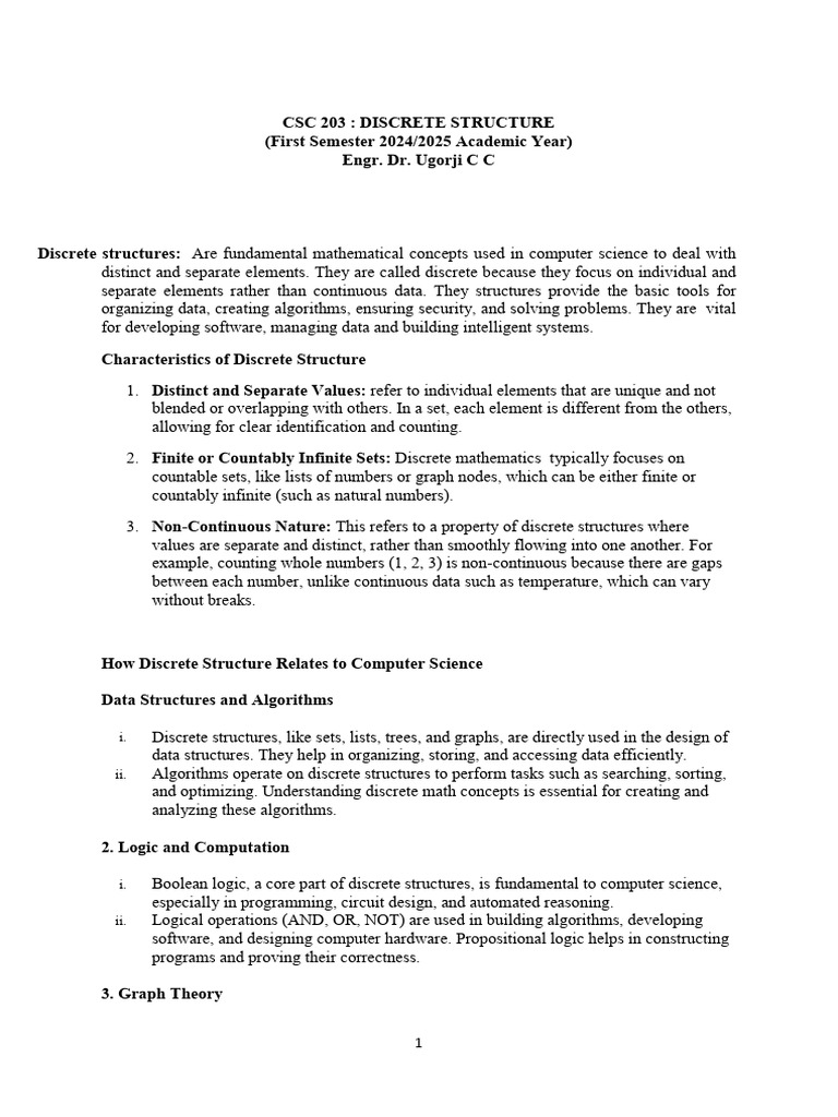 CSC 203 Discrete Structure 1 | PDF | Discrete Mathematics | Set (Mathematics)