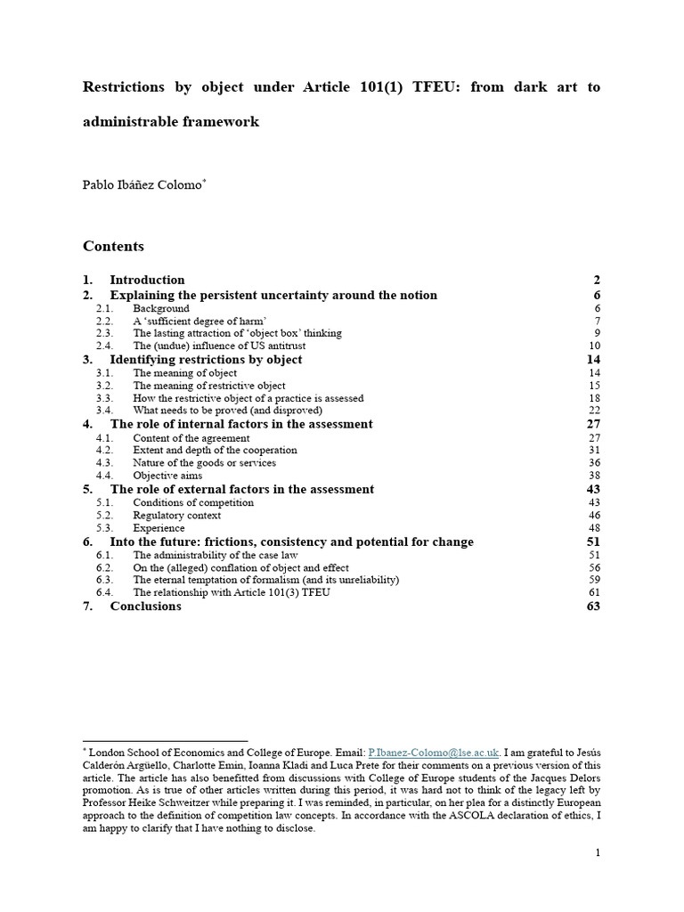 Pablo Ibáñez Colomo - Restrictions by Object Under Article 101 (1) TFEU ...