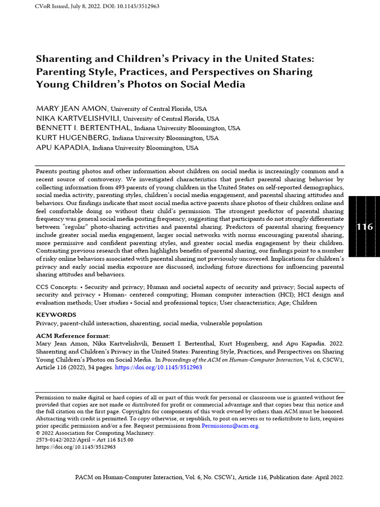 Sharenting and Childrens Privacy in The United States Parenting Style ...