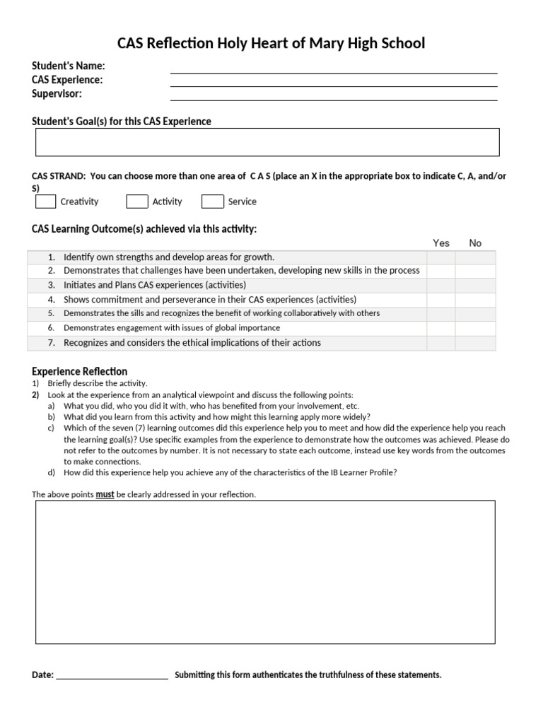 CAS Reflection Template Guide | PDF