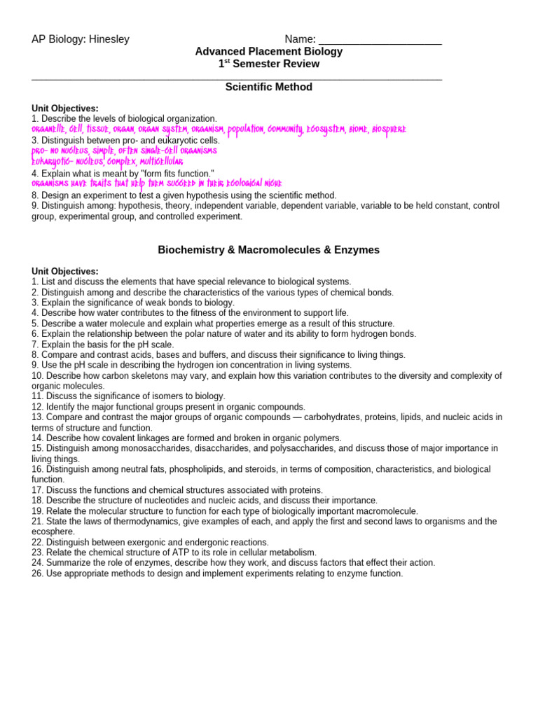 AP Biology Semester 1 Review Guide | PDF | Cellular Respiration ...