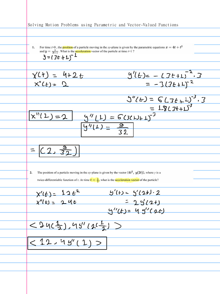 Solving Motion Problems Using Parametric and Vector-Valued Functions | PDF